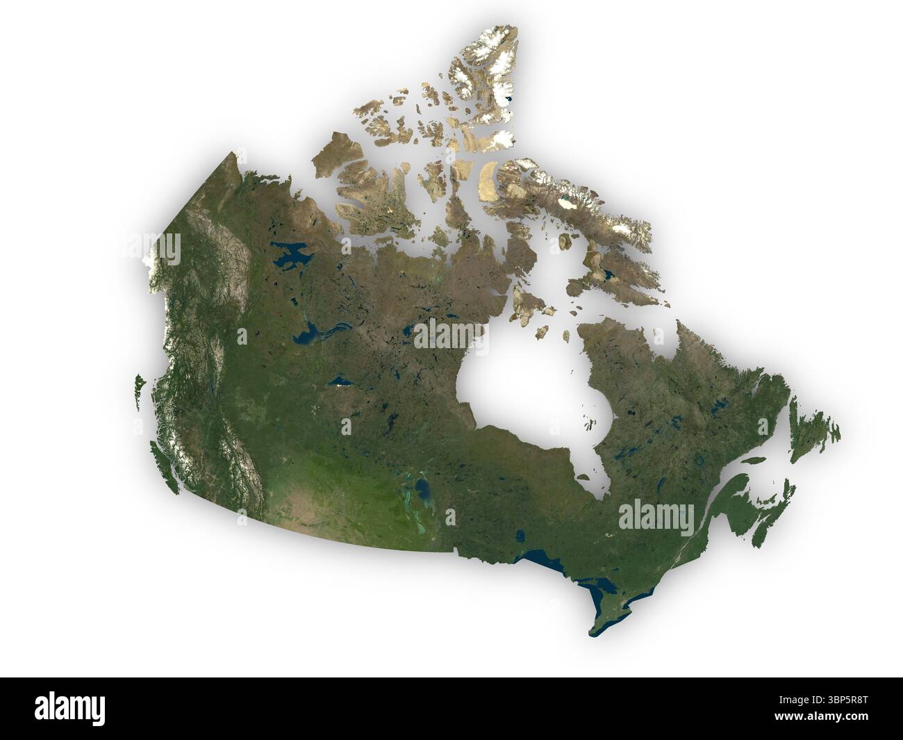 Realistic map of Canada as seen from space cut out on white background ...