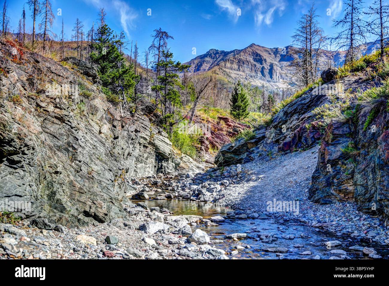 Landscape scenery of Red Rock Canyon and Blackiston Falls at Waterton ...