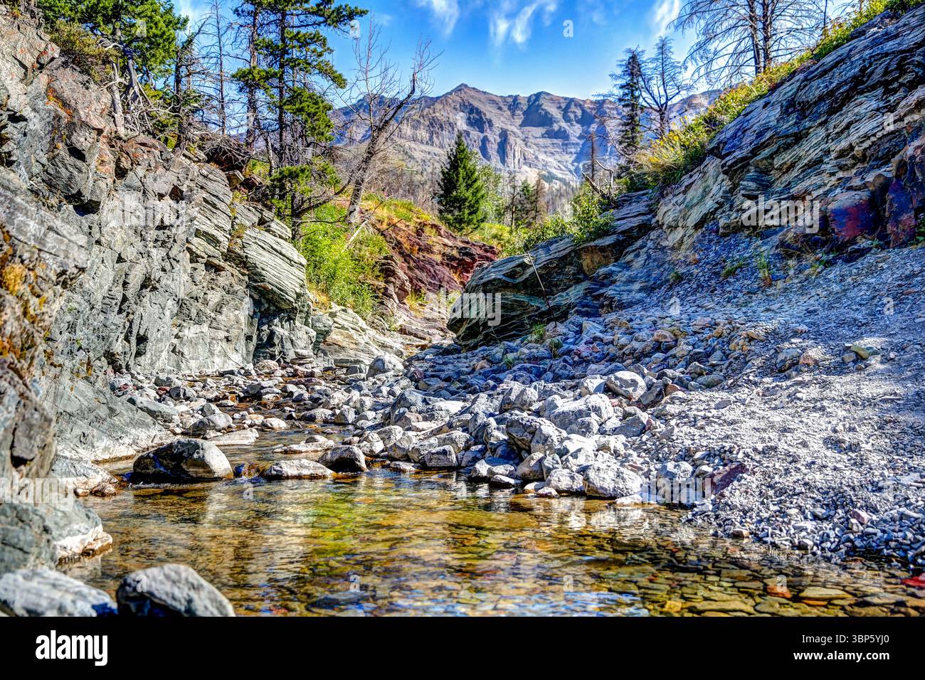 Landscape scenery of Red Rock Canyon and Blackiston Falls at Waterton ...