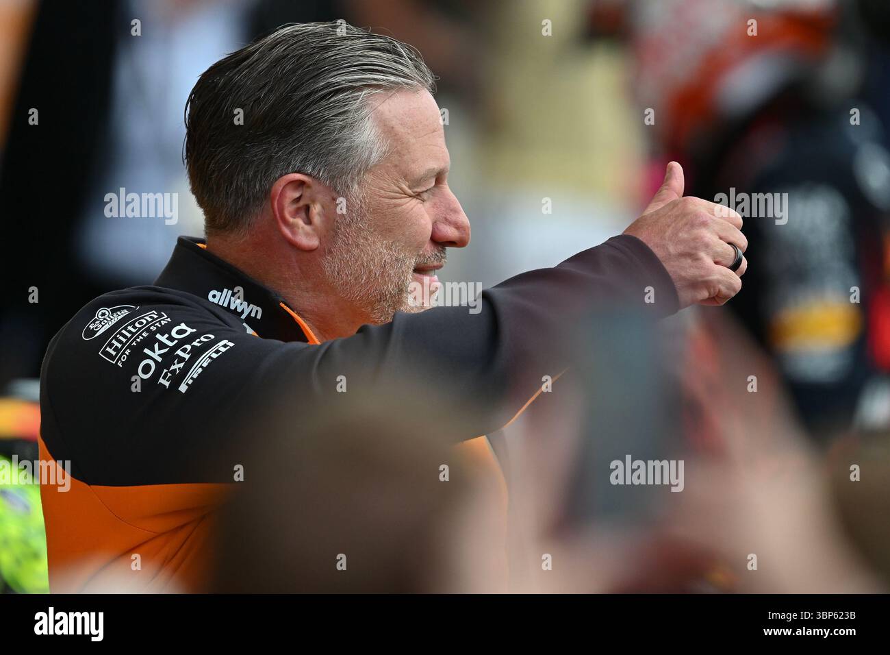 NORTHAMPTON, ENGLAND - JULY 6: Zak Brown of USA and McLaren F1 Team in parc feme during the F1 ...