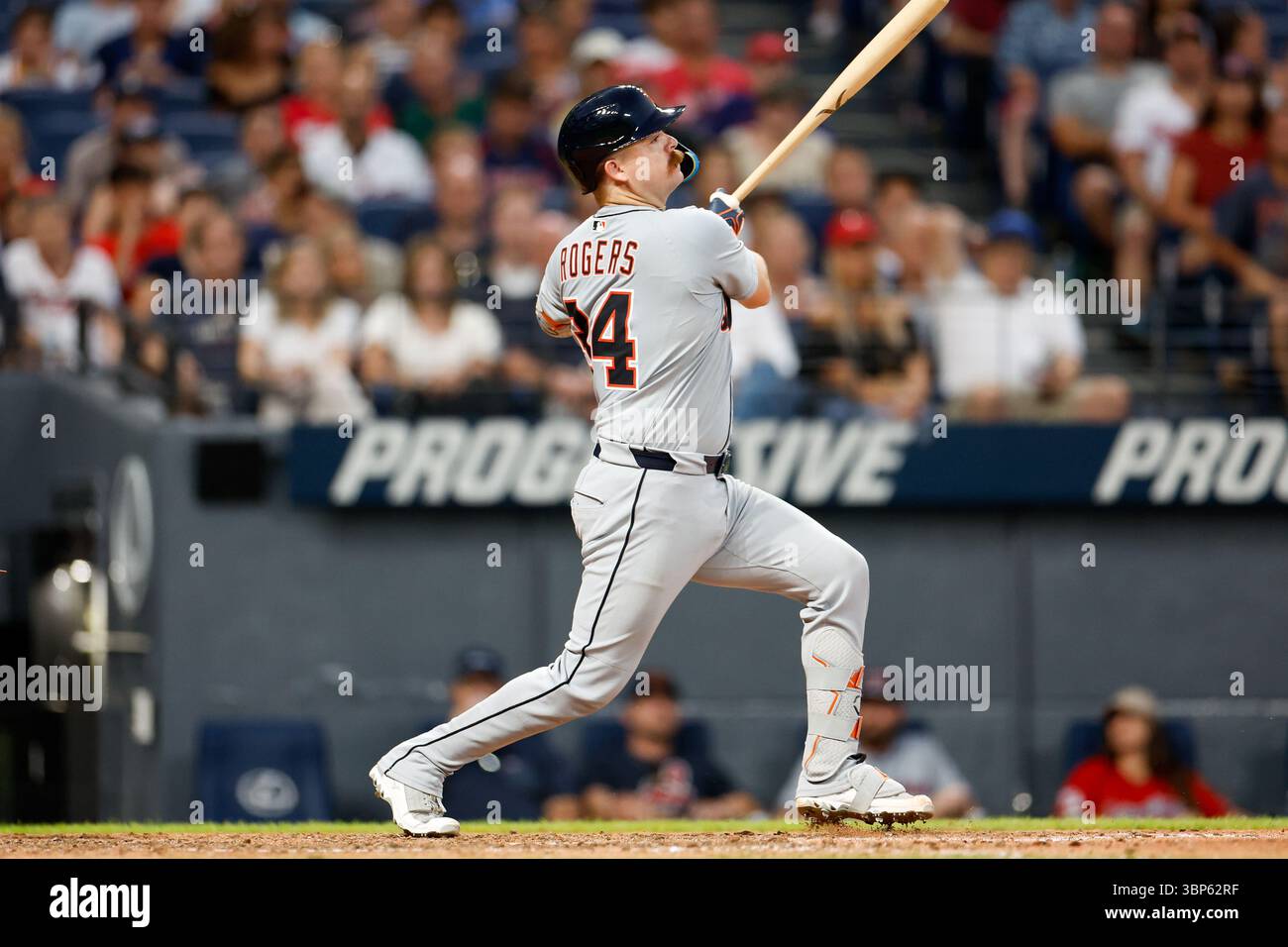 July 05, 2025: Detroit Tigers catcher Jake Rogers (34) watches the ball ...