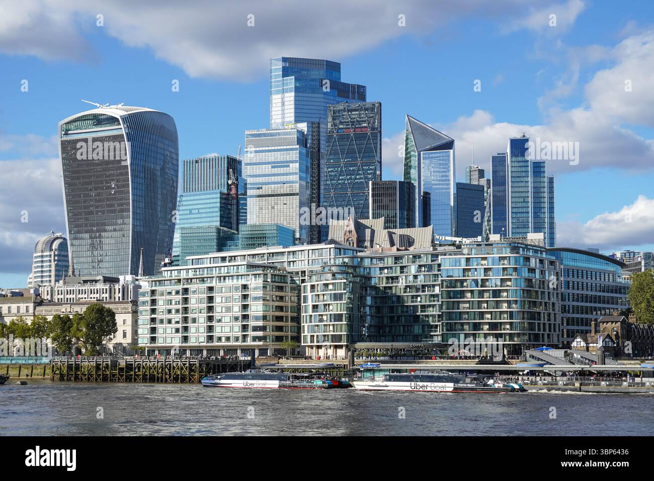 The City of London skyscrapers seen from the river Thames,The Square ...
