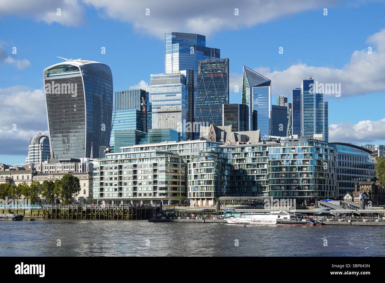 The City of London skyscrapers seen from the river Thames,The Square ...
