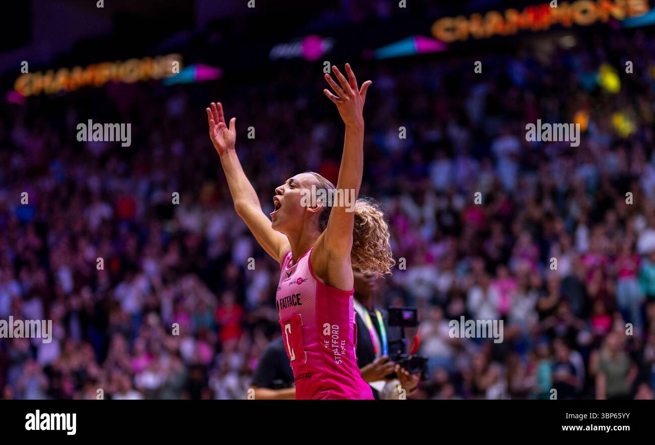 London Pulse's Gracie Smith celebrates victory following the Netball ...