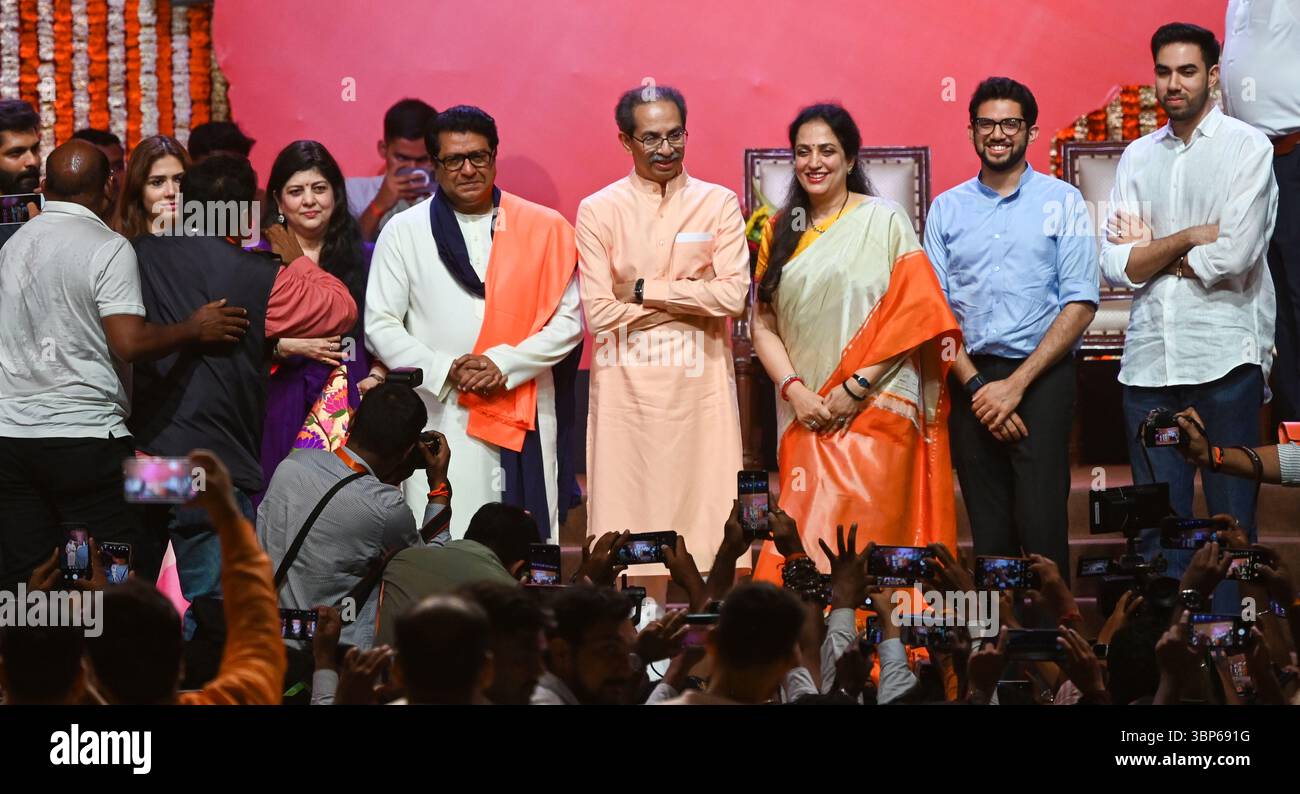 MUMBAI, INDIA - JULY 5: Raj Thackeray and Uddhav Thackeray`s family ...