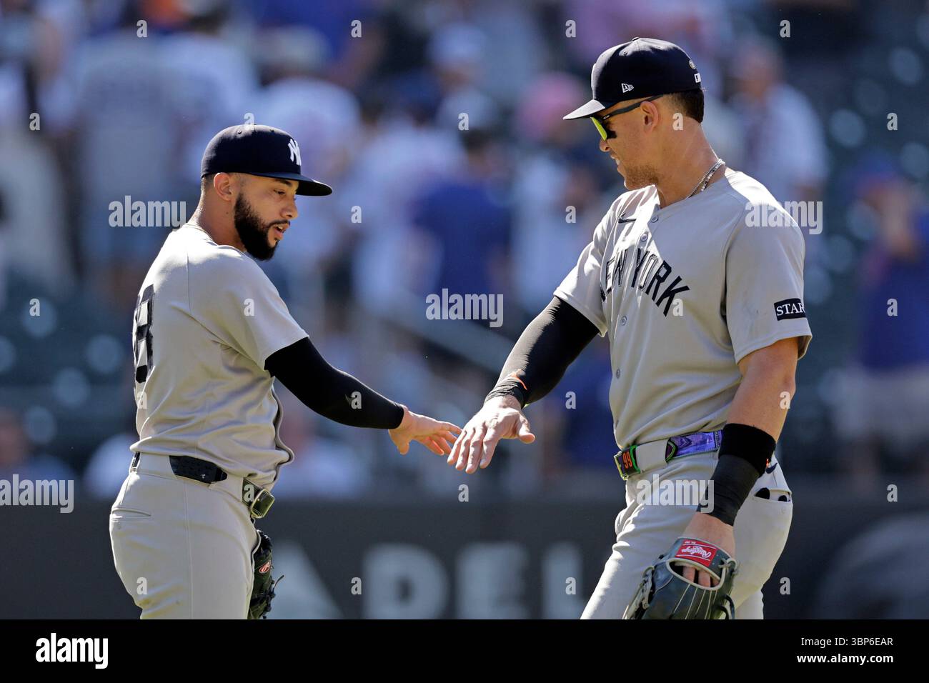 New York Yankees pitcher Devin Williams, left, celebrates with Aaron ...
