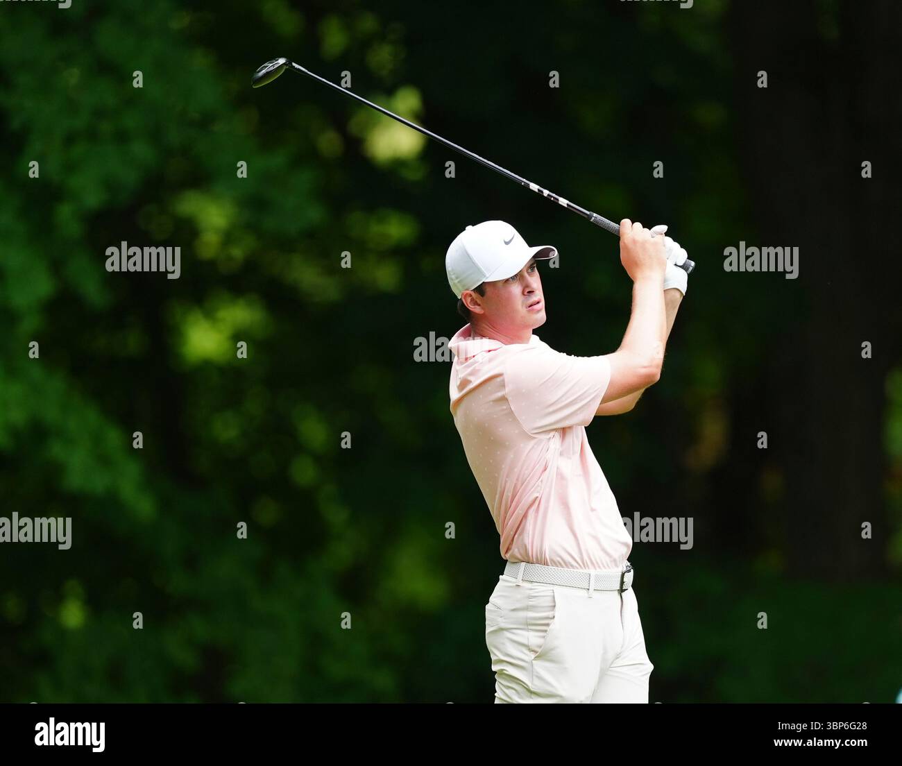 SILVIS, IL - JULY 06: PGA golfer Davis Thompson plays his tee shot on ...