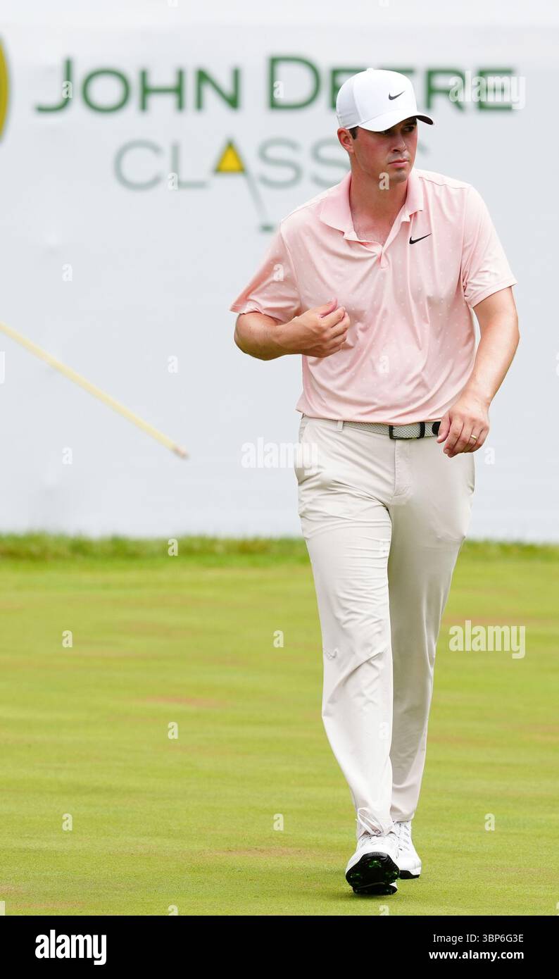 SILVIS, IL - JULY 06: PGA golfer Davis Thompson walks off the 9th green ...