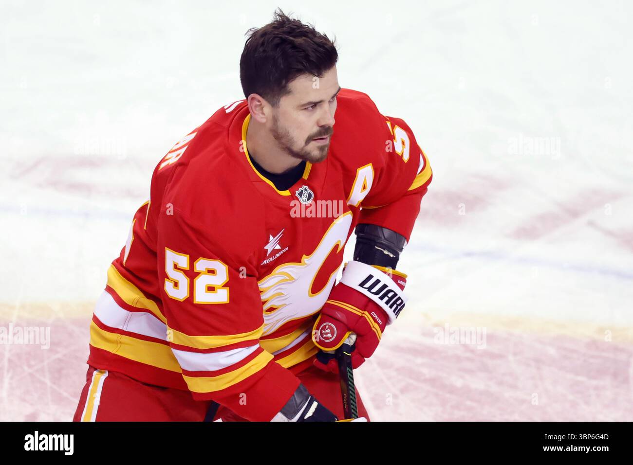 Profile photo on Calgary Flames D MacKenzie Weegar during an NHL ...