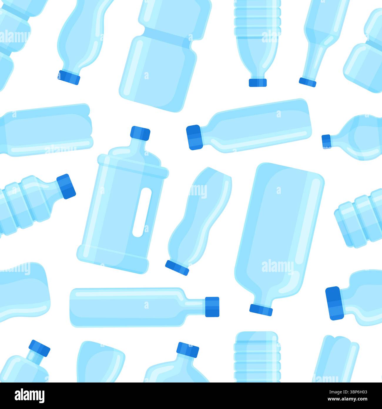 Plastic bottles seamless pattern. Blue packaging for liquid, drinking ...