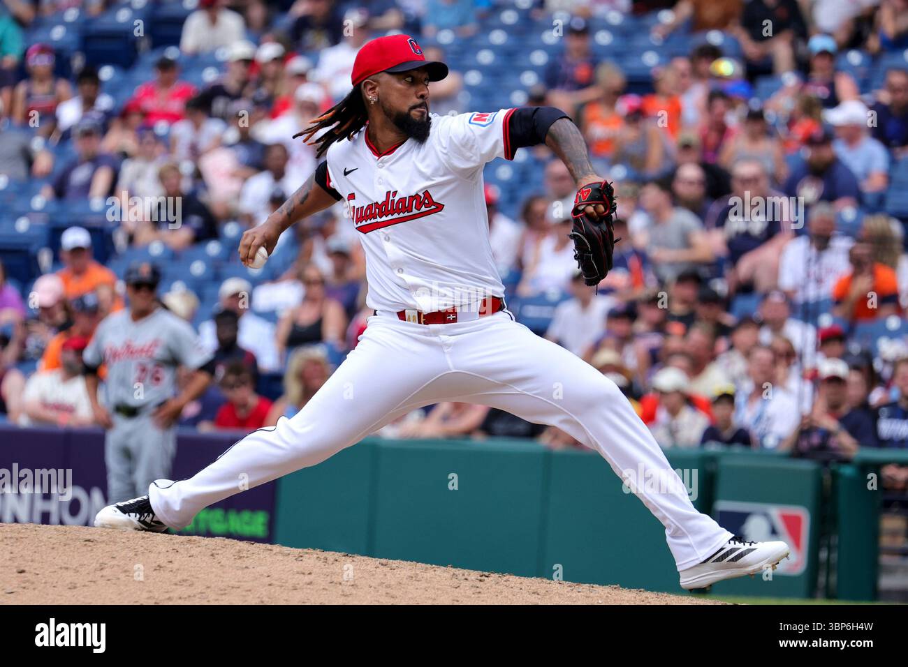 CLEVELAND, OH - JULY 06: Cleveland Guardians relief pitcher Emmanuel ...