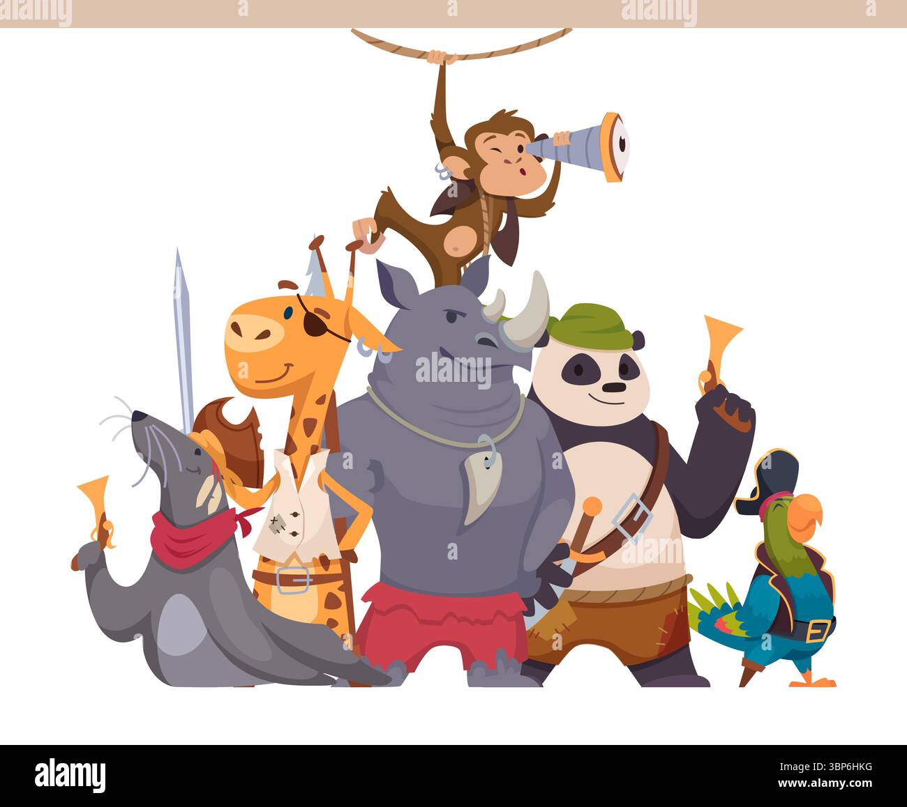 Pirate couple. wild animals with weapons standing together. cartoon ...