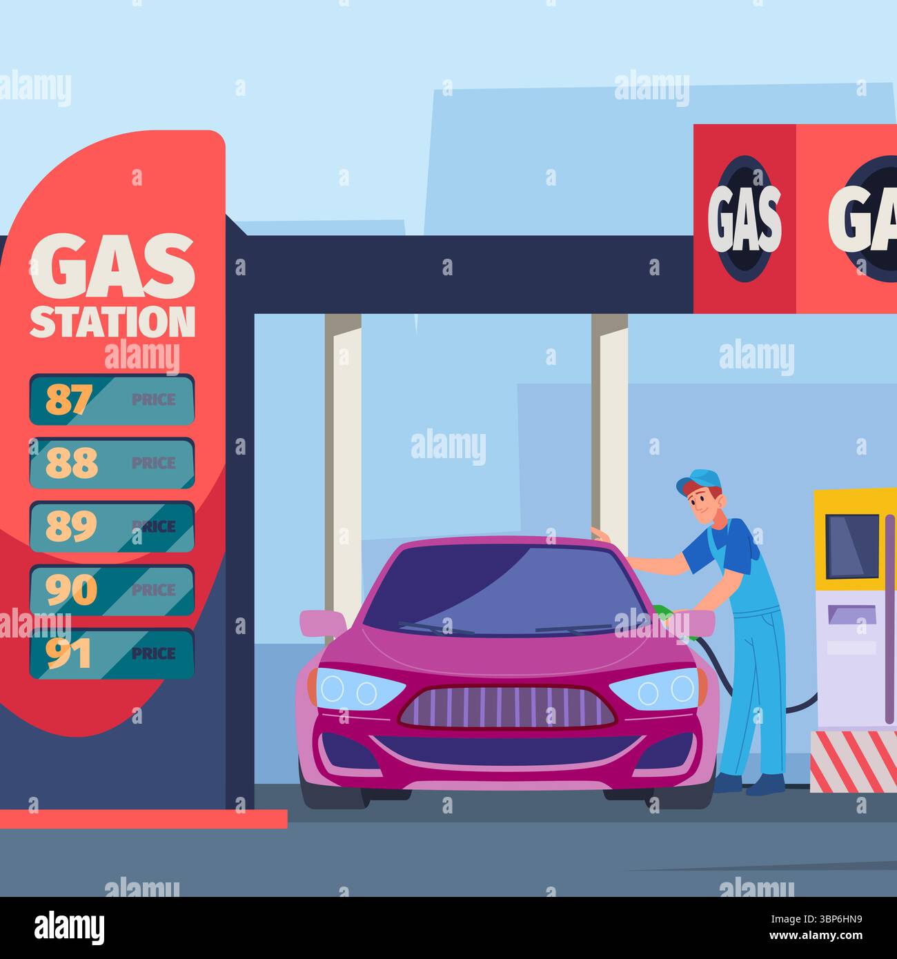 Gas station. cartoon background with refuel cars Stock Vector Image ...
