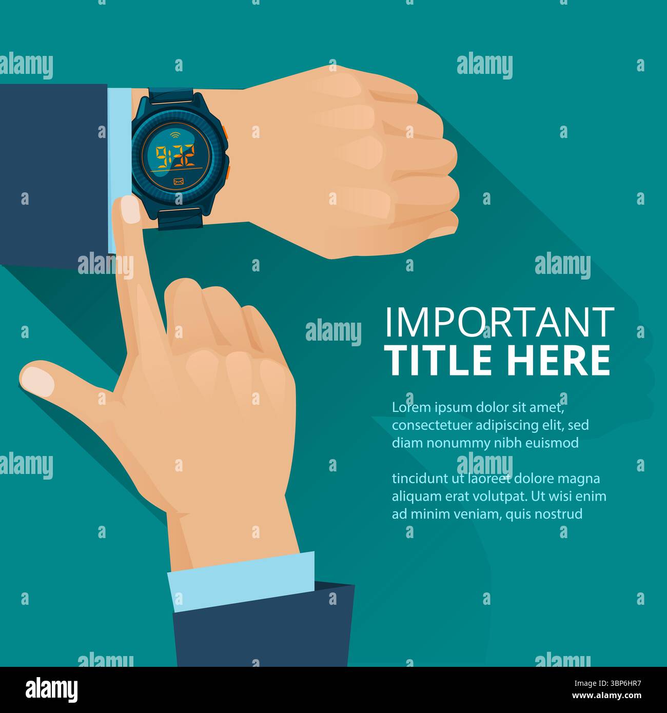 Watches on hand. business concept background with male hand pointing on ...