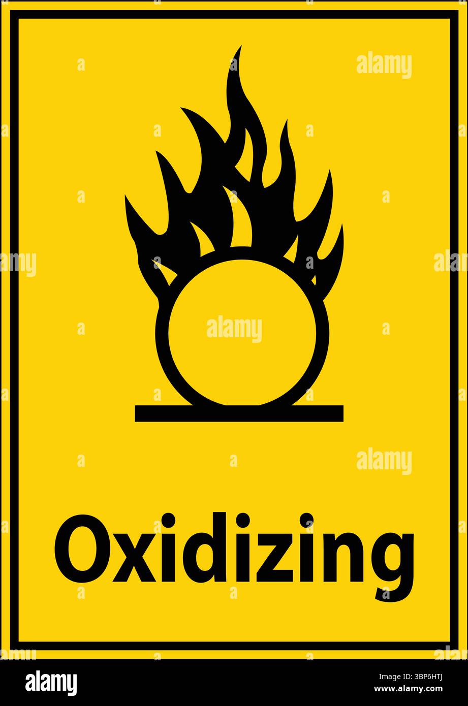 This image features a bold warning sign indicating an oxidizing ...