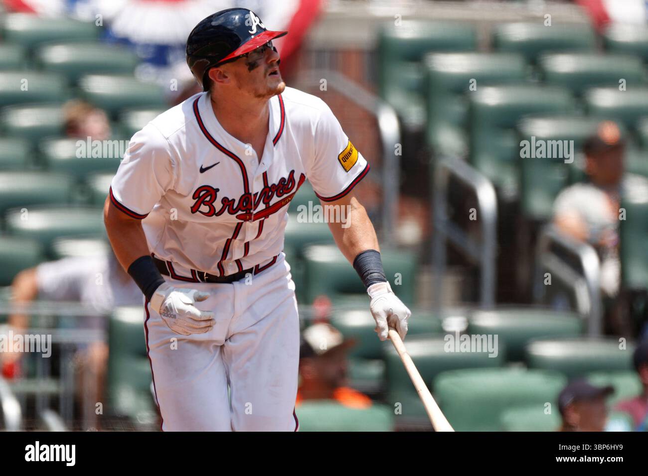 ATLANTA, GA - JULY 06: Atlanta Braves catcher Sean Murphy #12 reacts ...