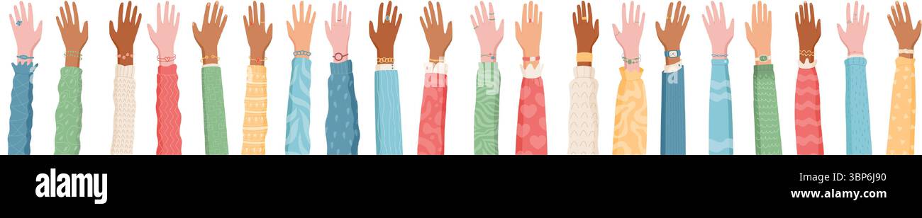 Colorful Raised Multicultural Hands Symbol Set Stock Vector Image & Art ...