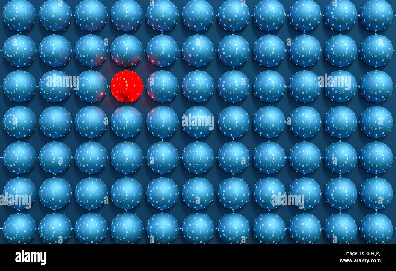 Error, red, abstract data concept, sphers with binary code. Error, red ...