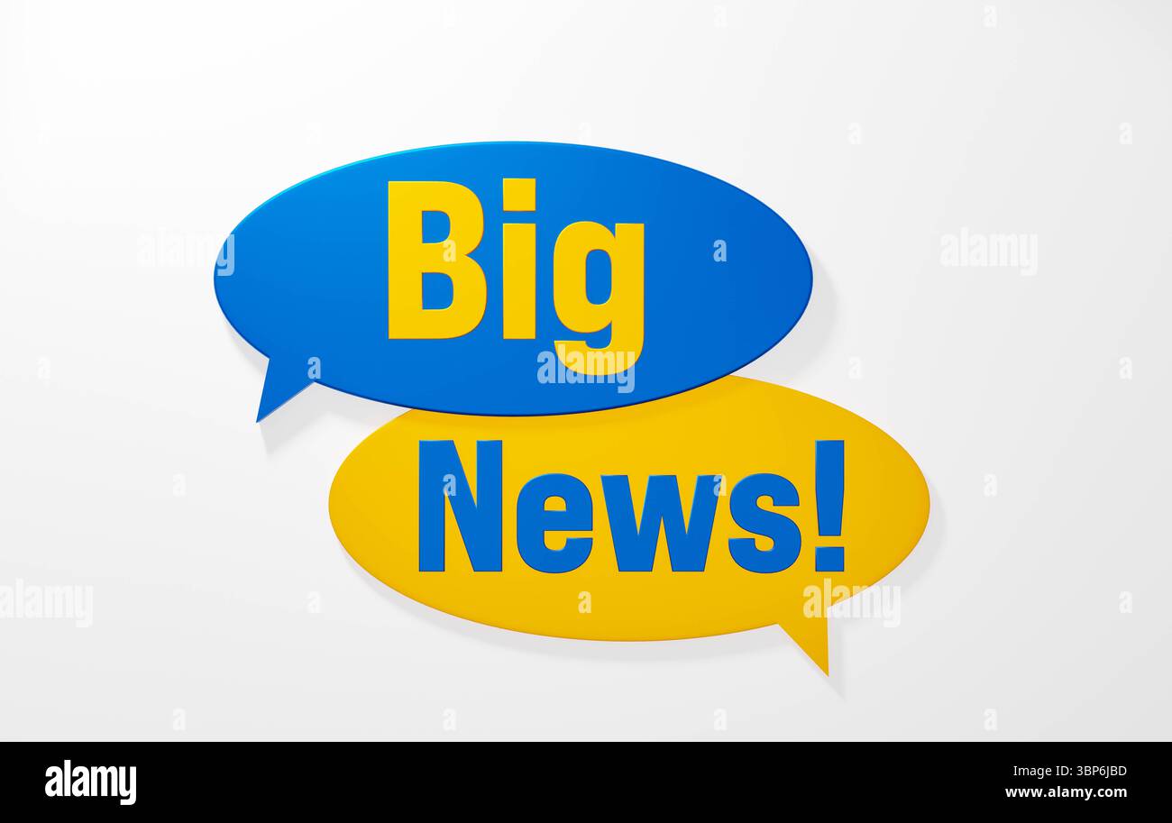 Big news. Big news. Speech bubble in yellow and blue. Media, announcement message, news event ...