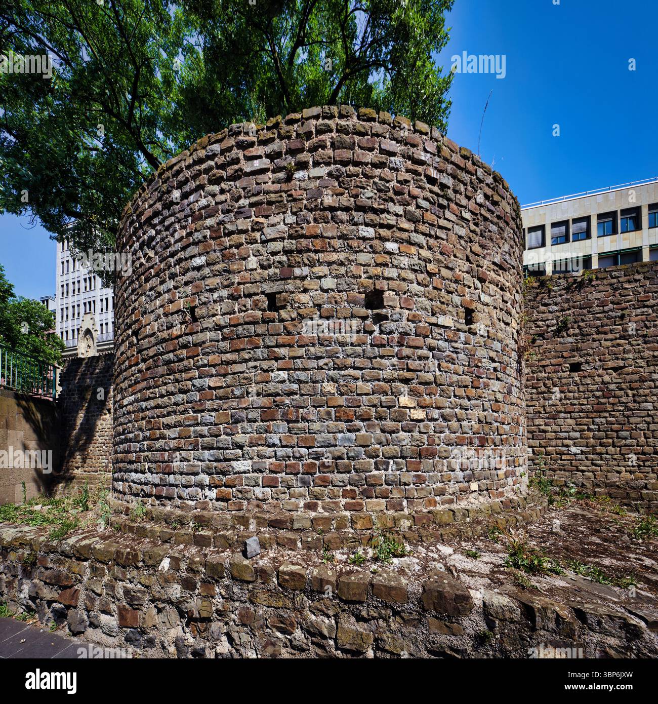 preserved and restored part of the ancient roman city wall with the ...