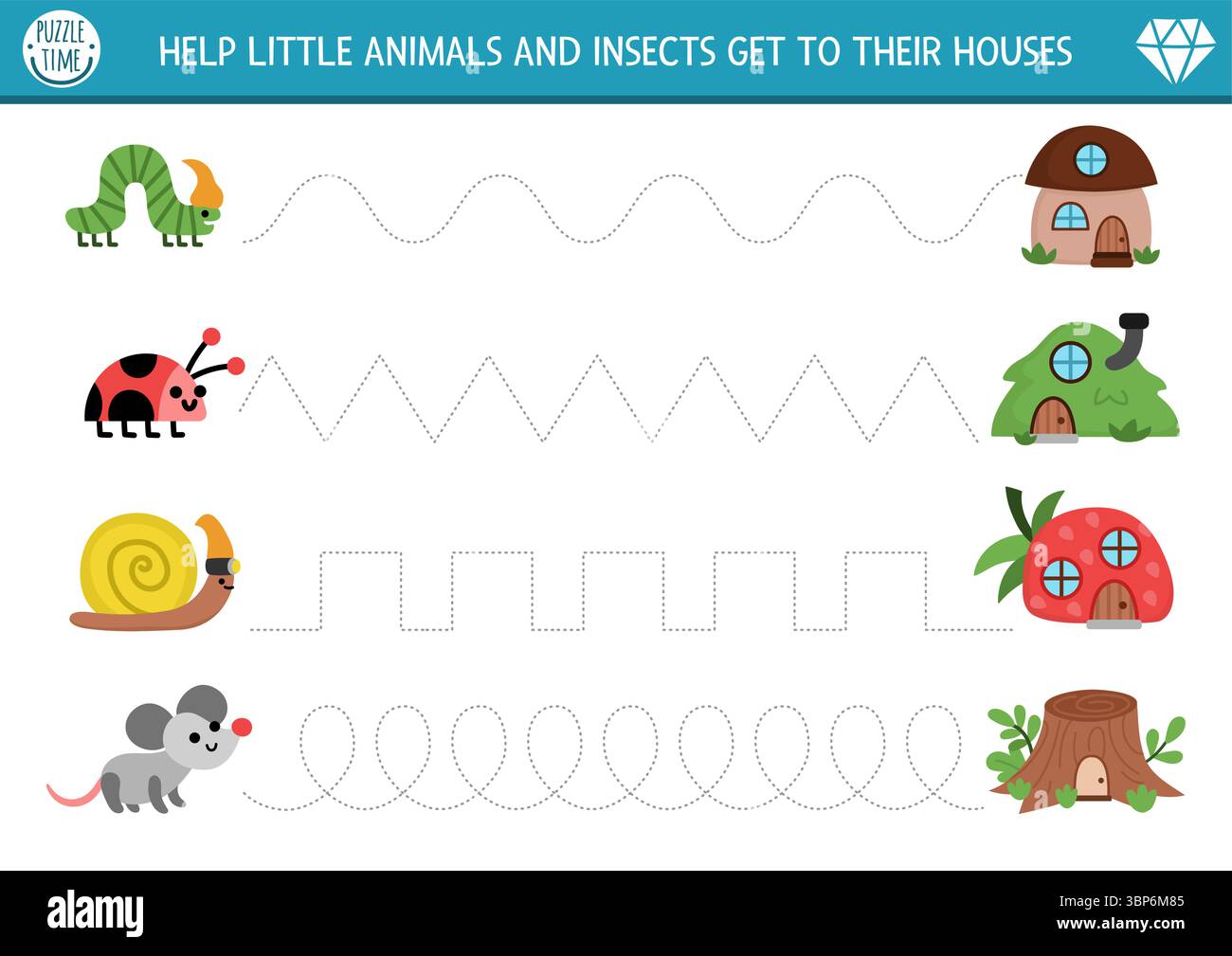 Vector handwriting practice worksheet with woodland animals and insects ...