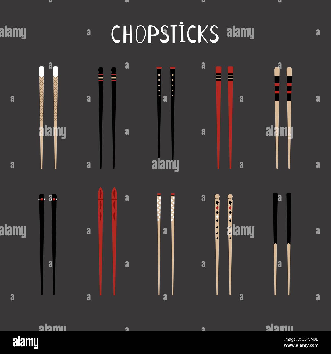 Cute collection of different Chopsticks for asian food original artwork ...