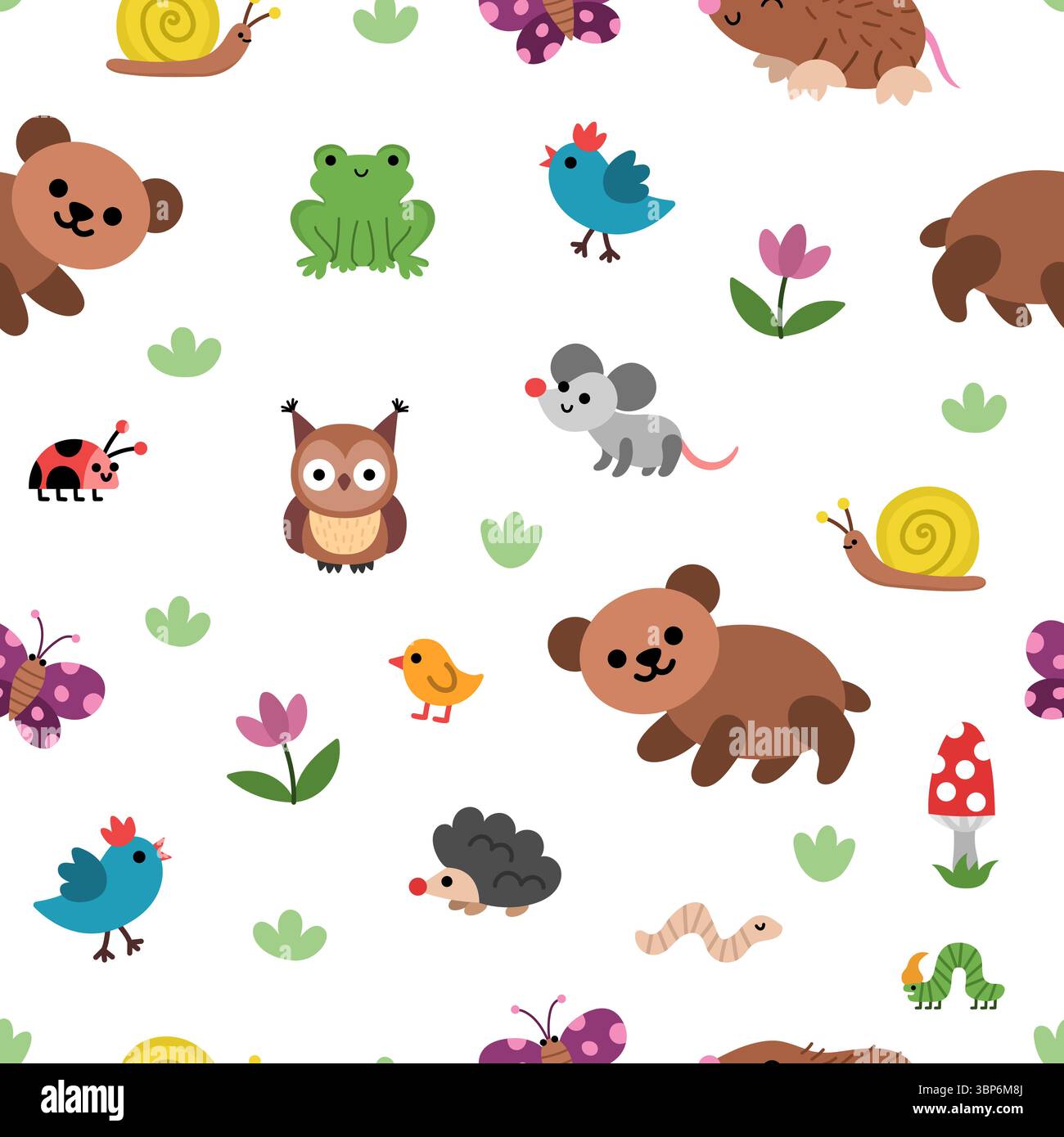 Vector woodland animal seamless pattern. Cute forest creature repeat ...
