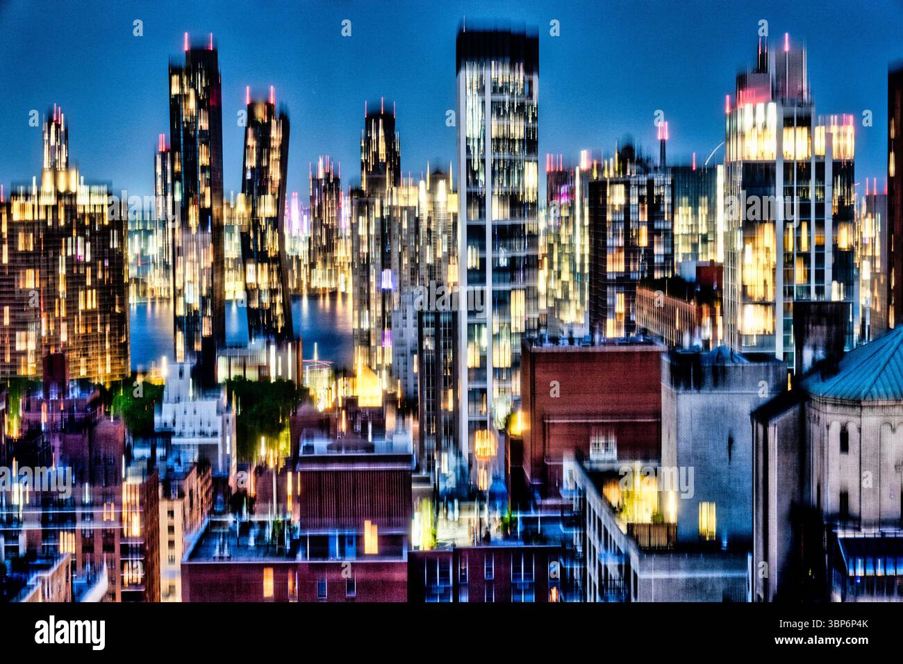 Skyscrapers captured in a futuristic rendering at dusk, 2025, New York ...