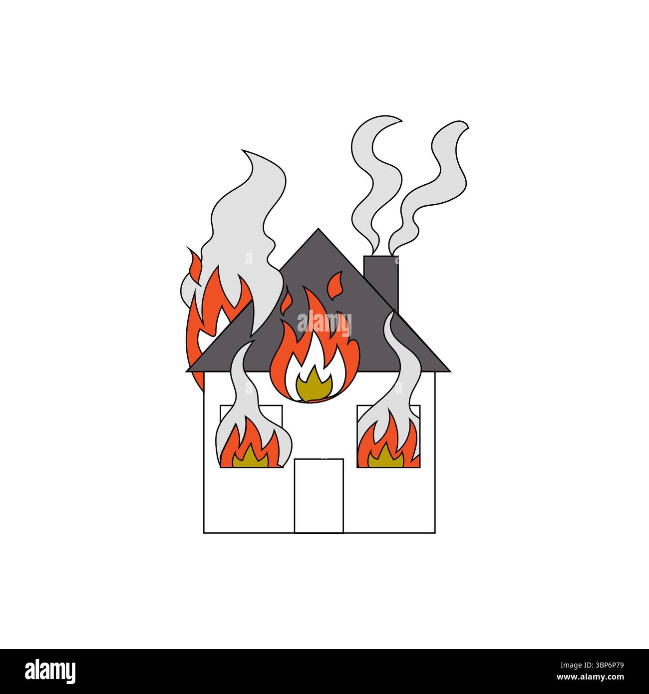 Burning house catastrophe. Home ablaze vector. Smoke rising scene. Fire ...