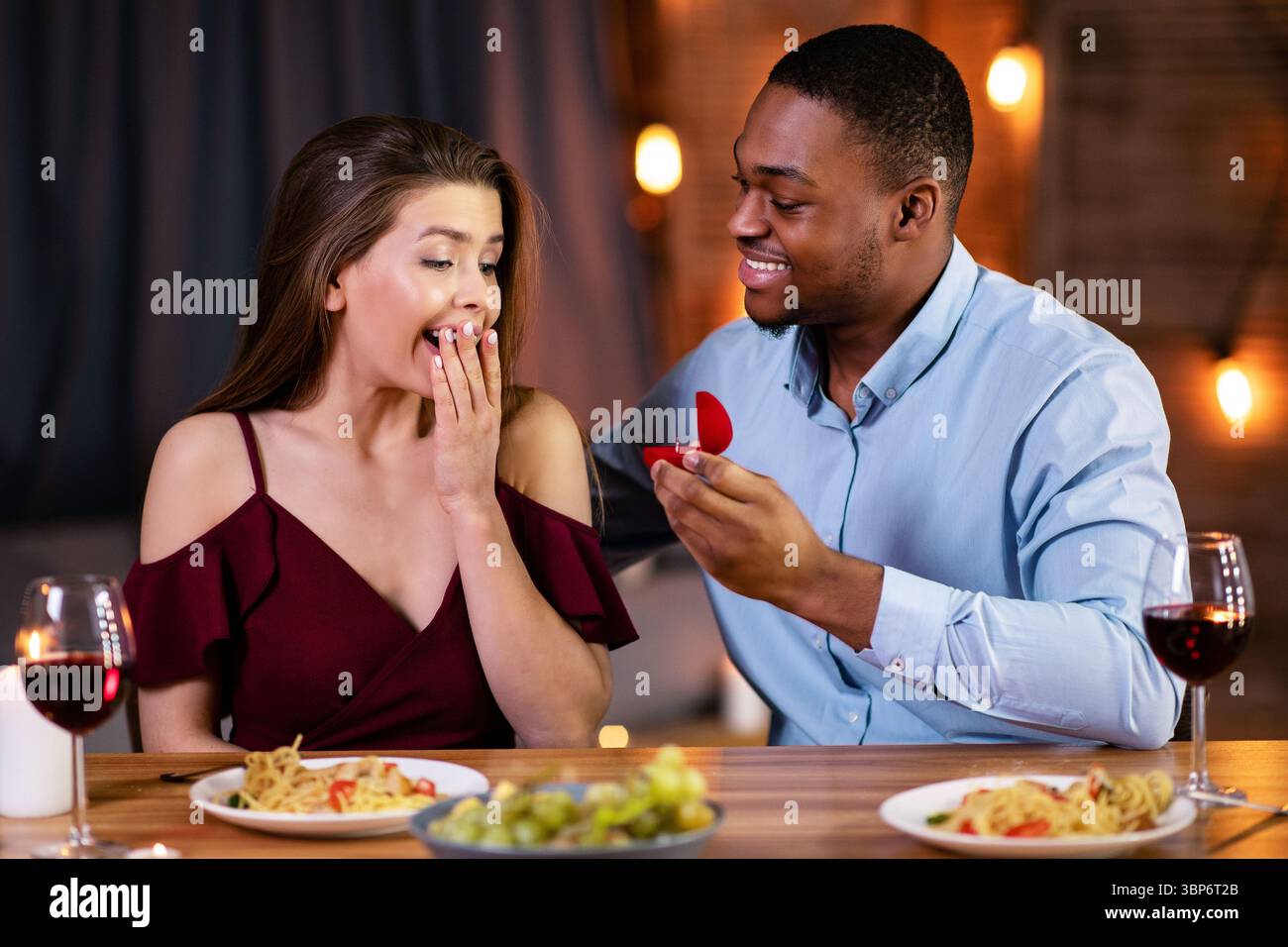 Marriage Proposal. Romantic Black Boyfriend Proposing Girlfriend To ...