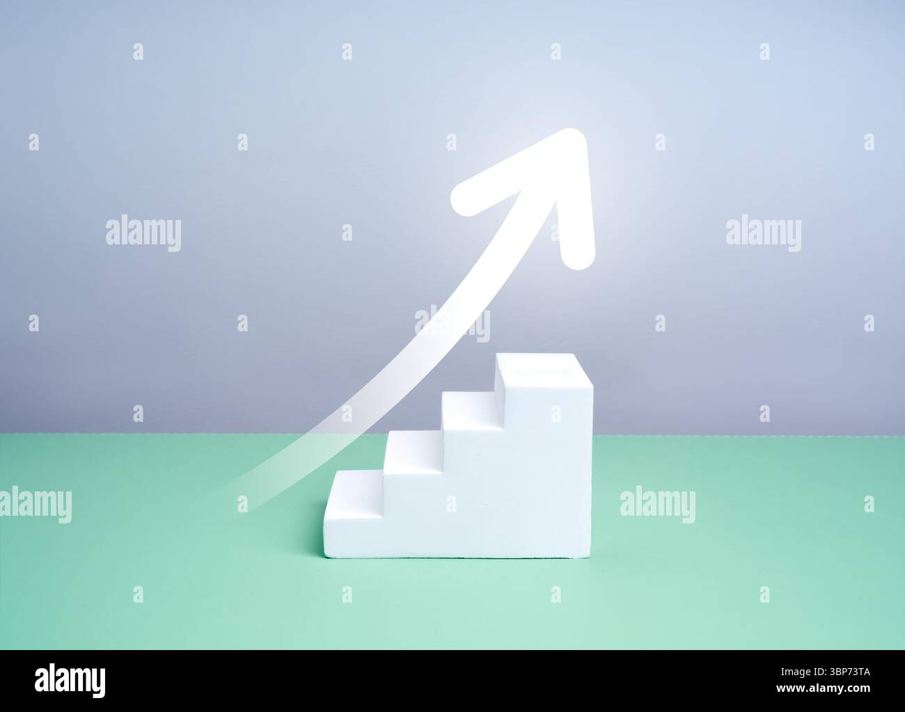 Business growth and success concept. Large white arrow rise up on white ...