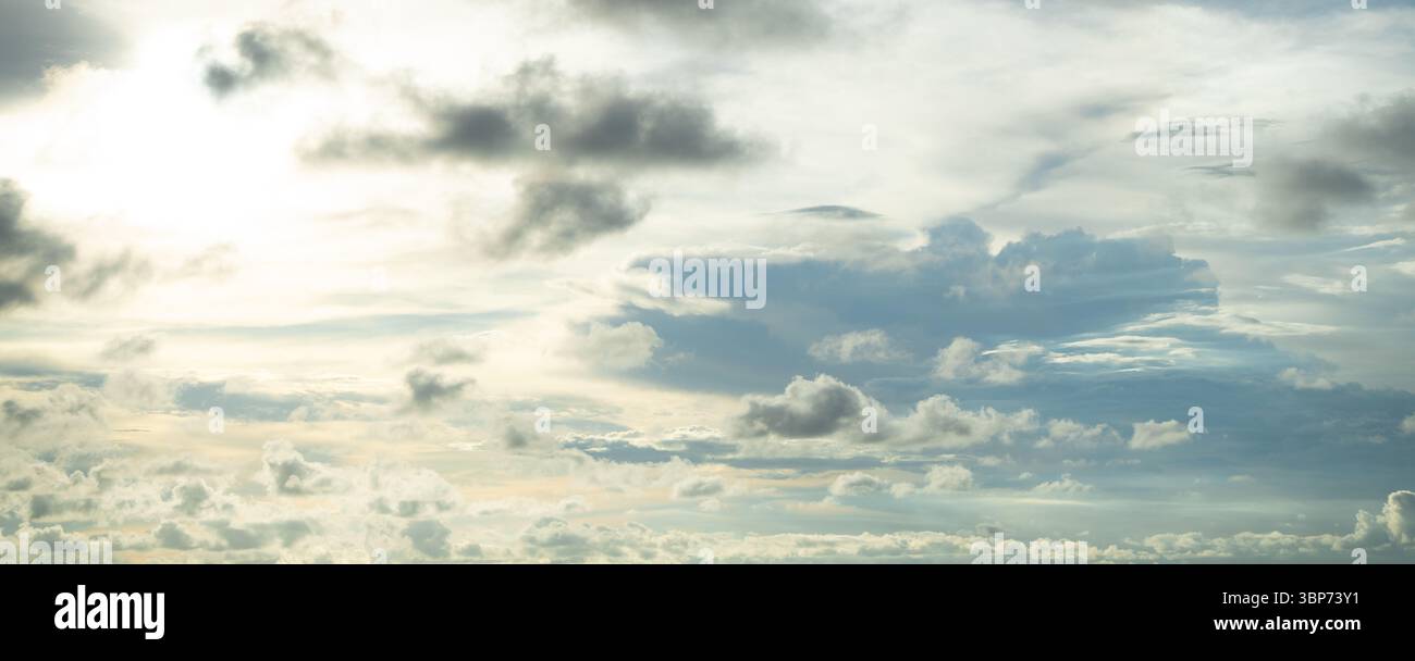Dramatic overcast sky panorama with gray storm clouds during rainy ...