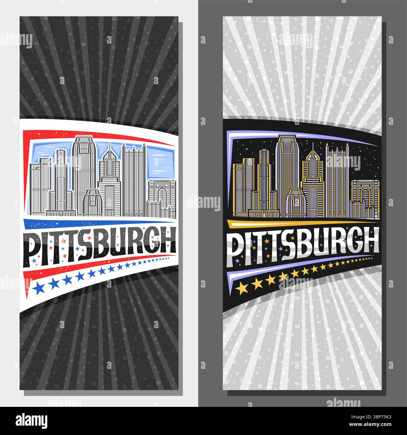 Vector vertical layouts for Pittsburgh, decorative template with ...