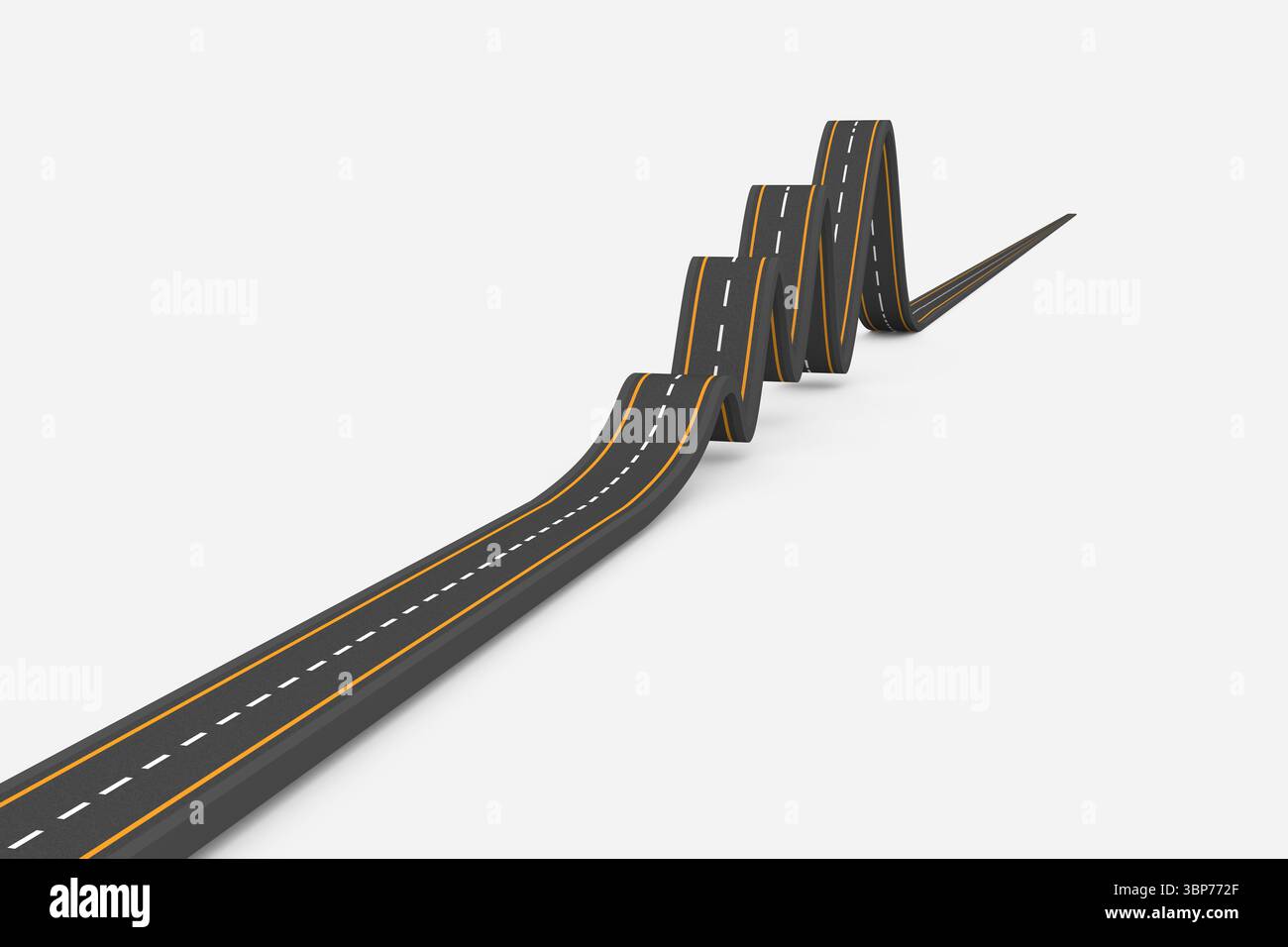 Highway is twisting into loops with dashed and yellow lines on light ...