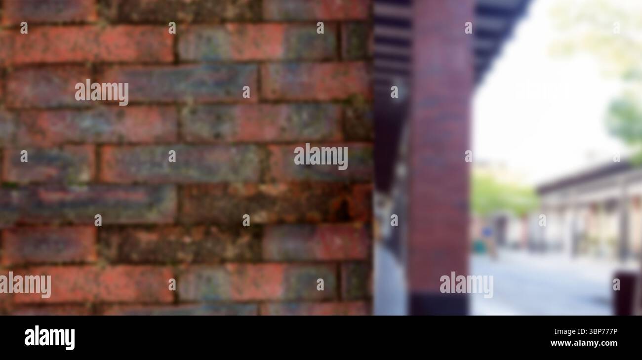 Flat design is showing brick wall filling left side, blurred columns ...