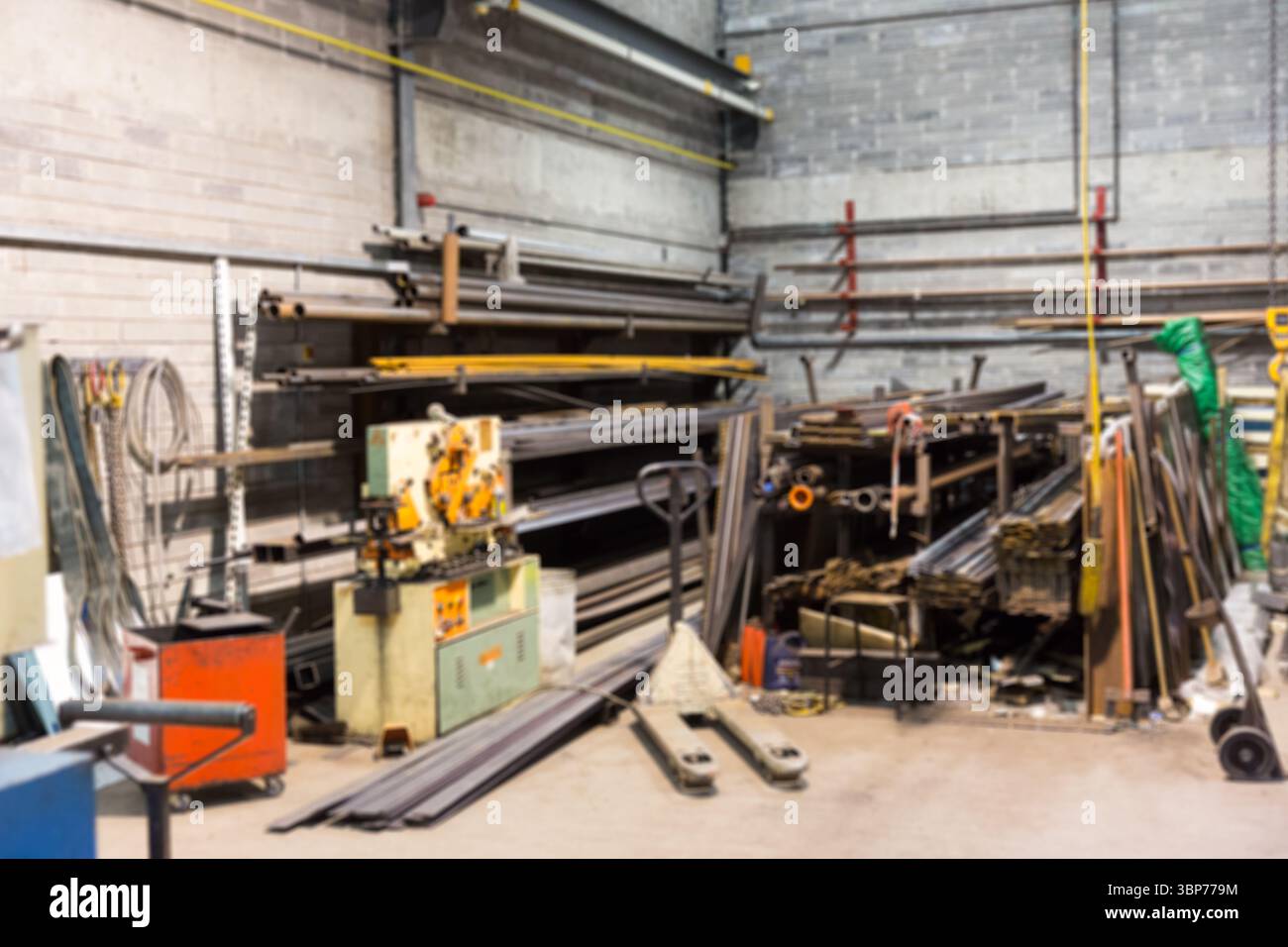 Flat design metal shop is showing horizontal rack holding steel bars ...