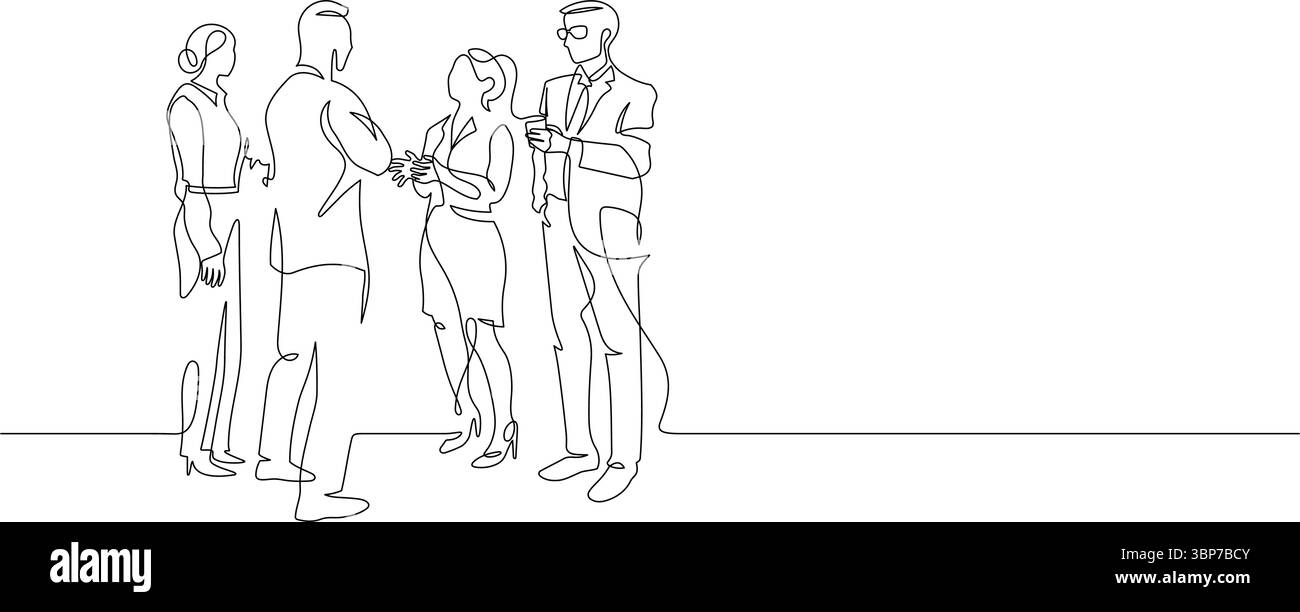 group of people talking and meet up business community one line drawing ...
