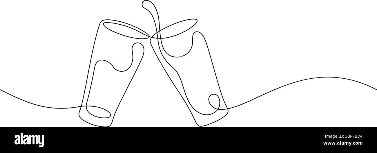 clinking glass celebrating happy hour one line drawing continuous ...