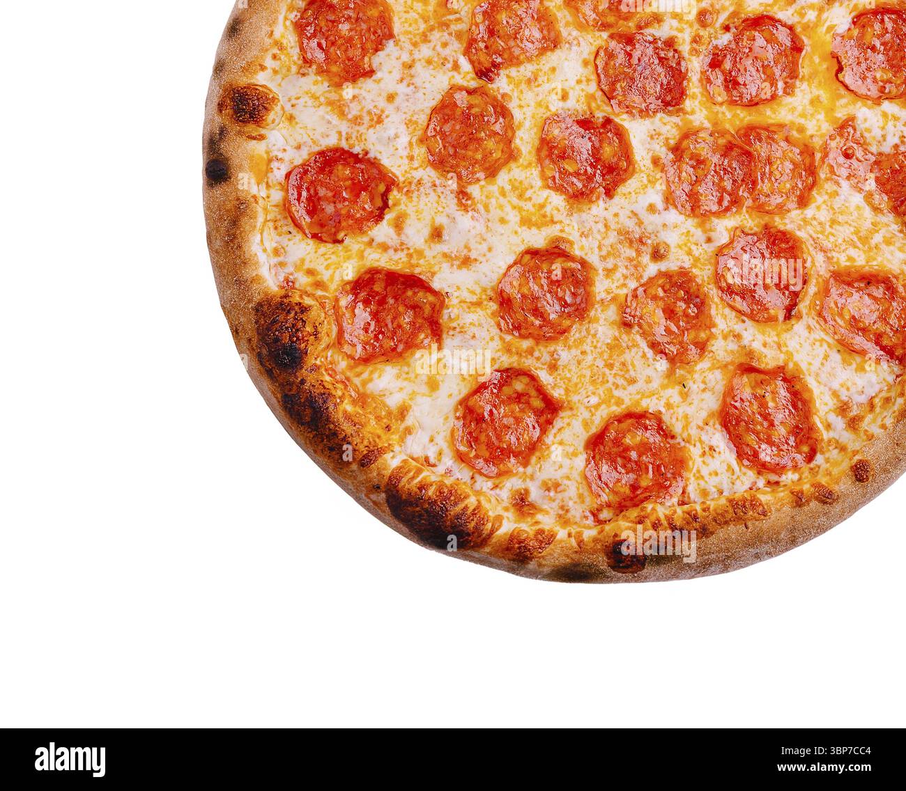 Food, A large, golden brown pepperoni pizza is placed on a wooden ...