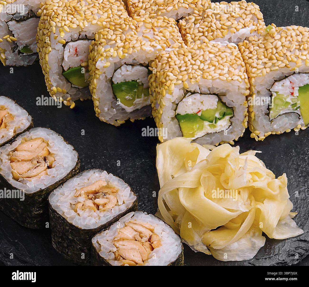 Sushi roll top view hi-res stock photography and images - Alamy