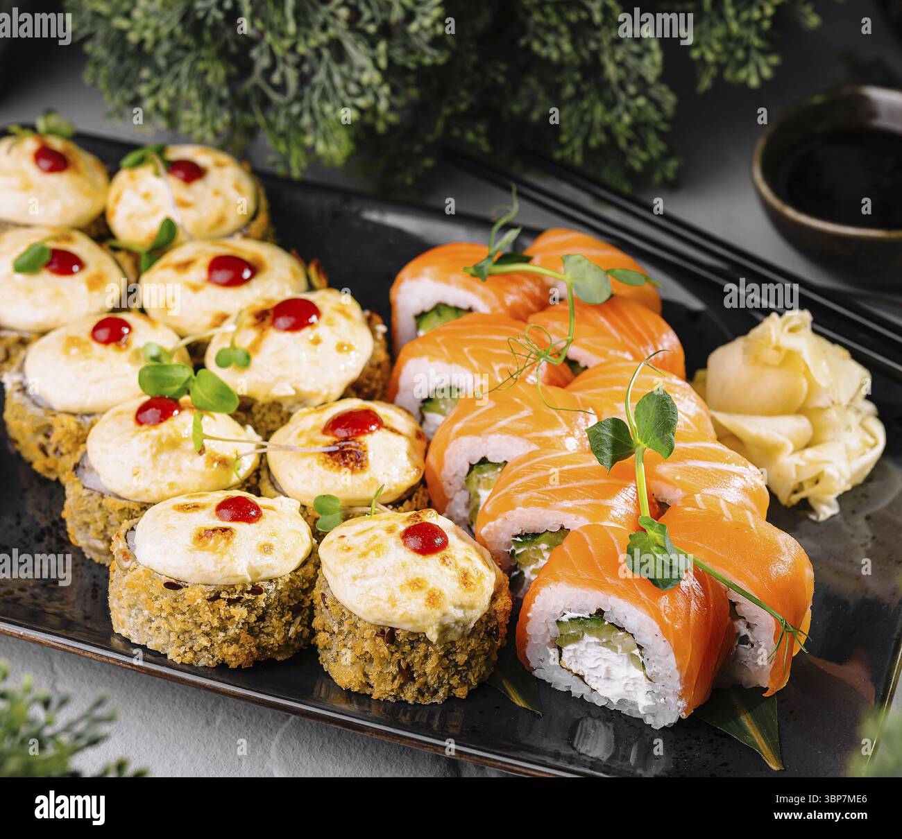 Food, Exquisite sushi platter arrangement with a variety of gourmet ...