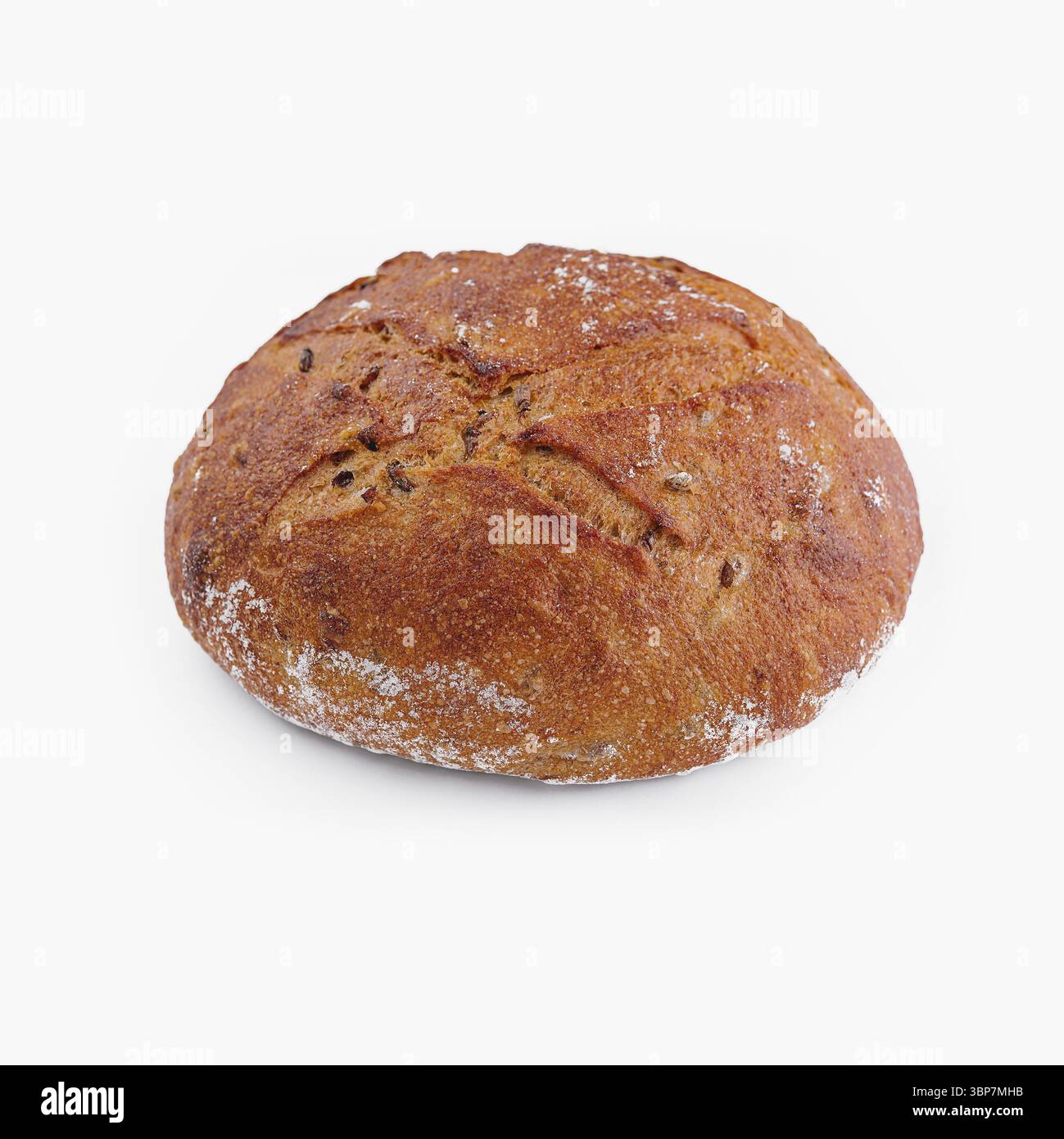 Food, Artisan loaf of bread with a crusty exterior isolated on a white ...