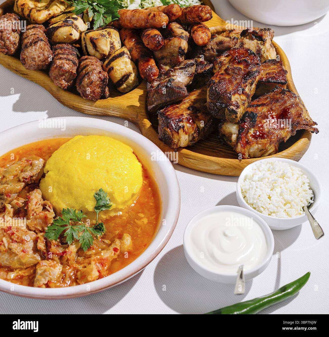 Food, Vibrant table set with traditional eastern european dishes ...