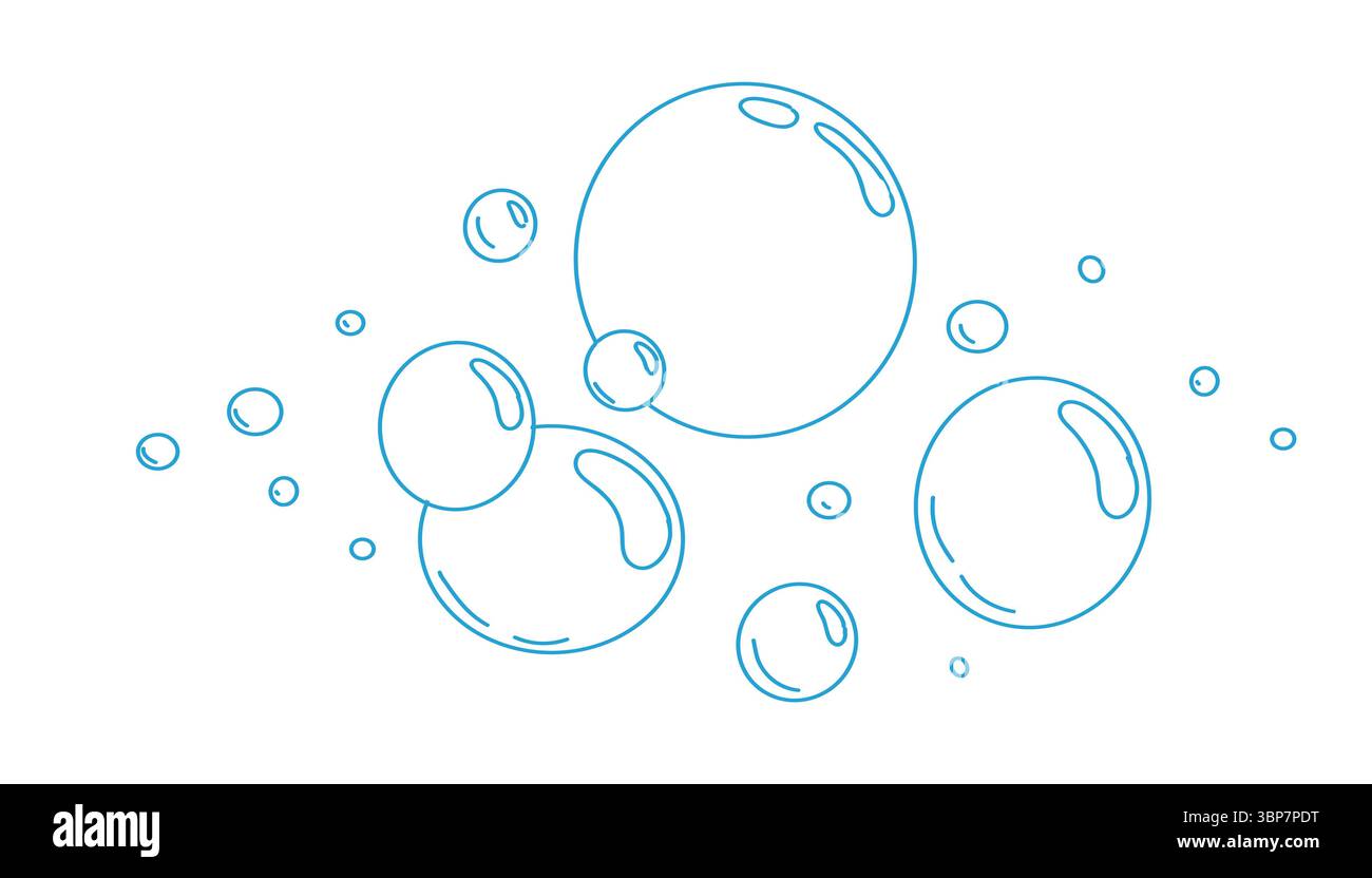 Bubbles fizzy blue foam doodle sketch hand drawn. Line shampoo bubbles ...