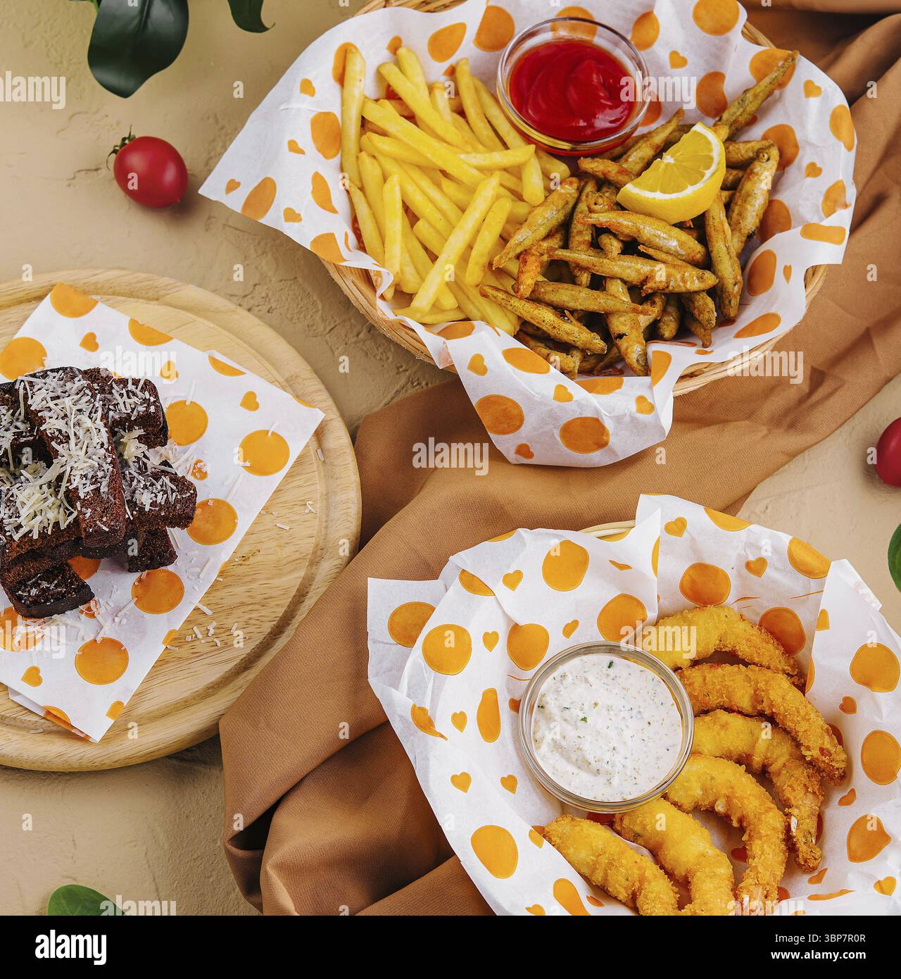 Food, Tempting display of fast food featuring onion rings, fries, and a ...
