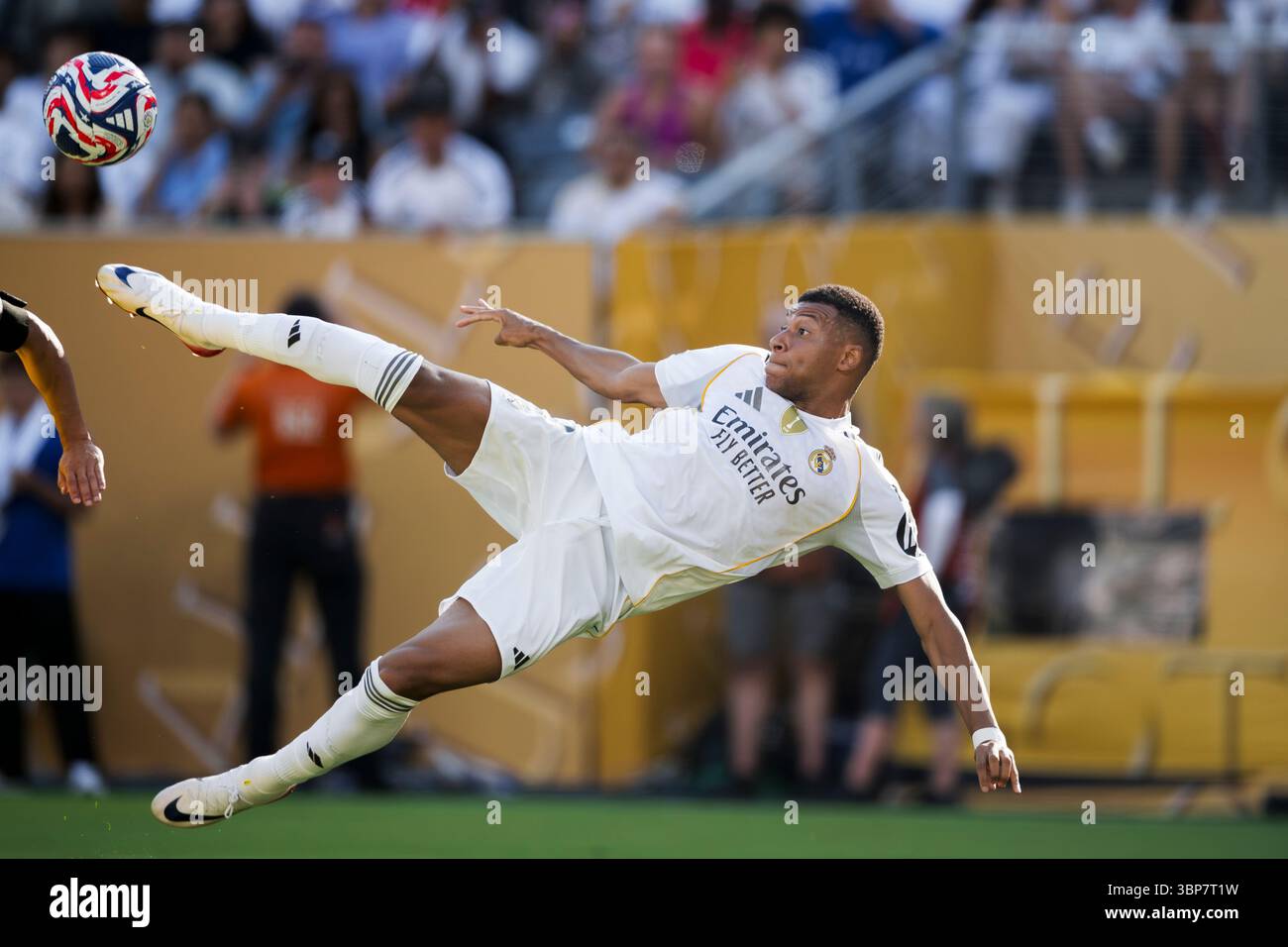 Kylian Mbappe of Real Madrid CF scores a goal from a bicycle kick ...
