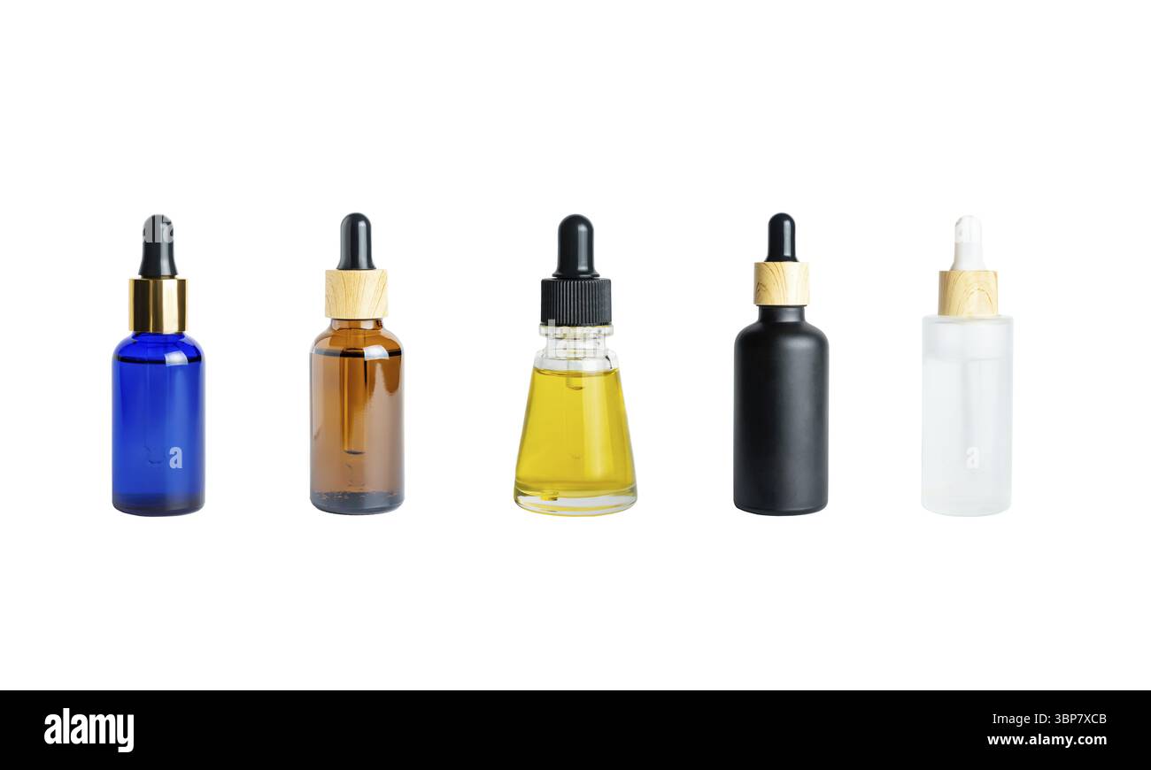 Bottles essential oil set Cut Out Stock Images & Pictures - Alamy