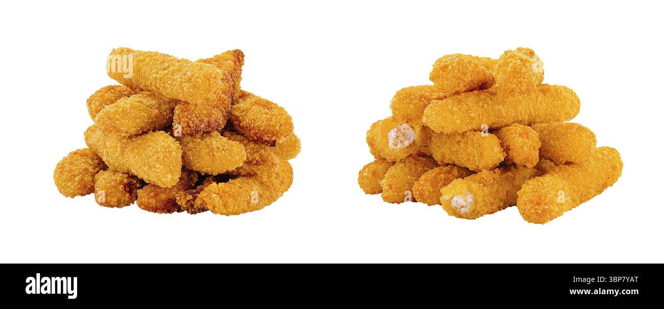 Food, Several piles of crispy fried snacks are presented against a ...