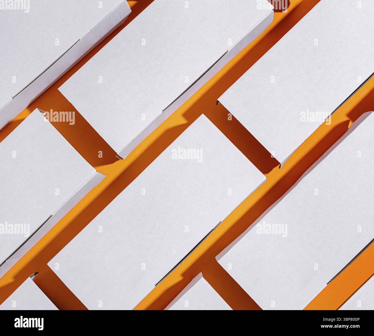 Food, Several white delivery boxes are neatly arranged in a diagonal ...