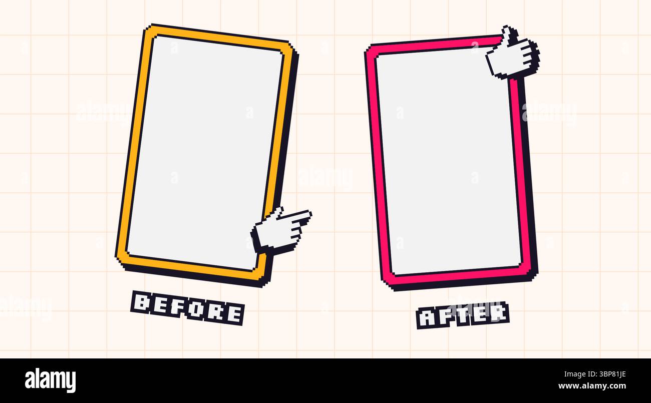 Before and after y2k pixel template. Retro 8 bit frames for photo ...